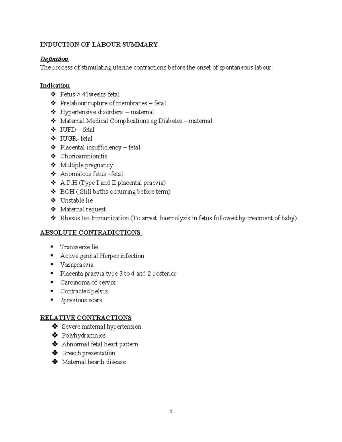 Induction OF Labour Sammary - INDUCTION OF LABOUR SUMMARY Definition ...