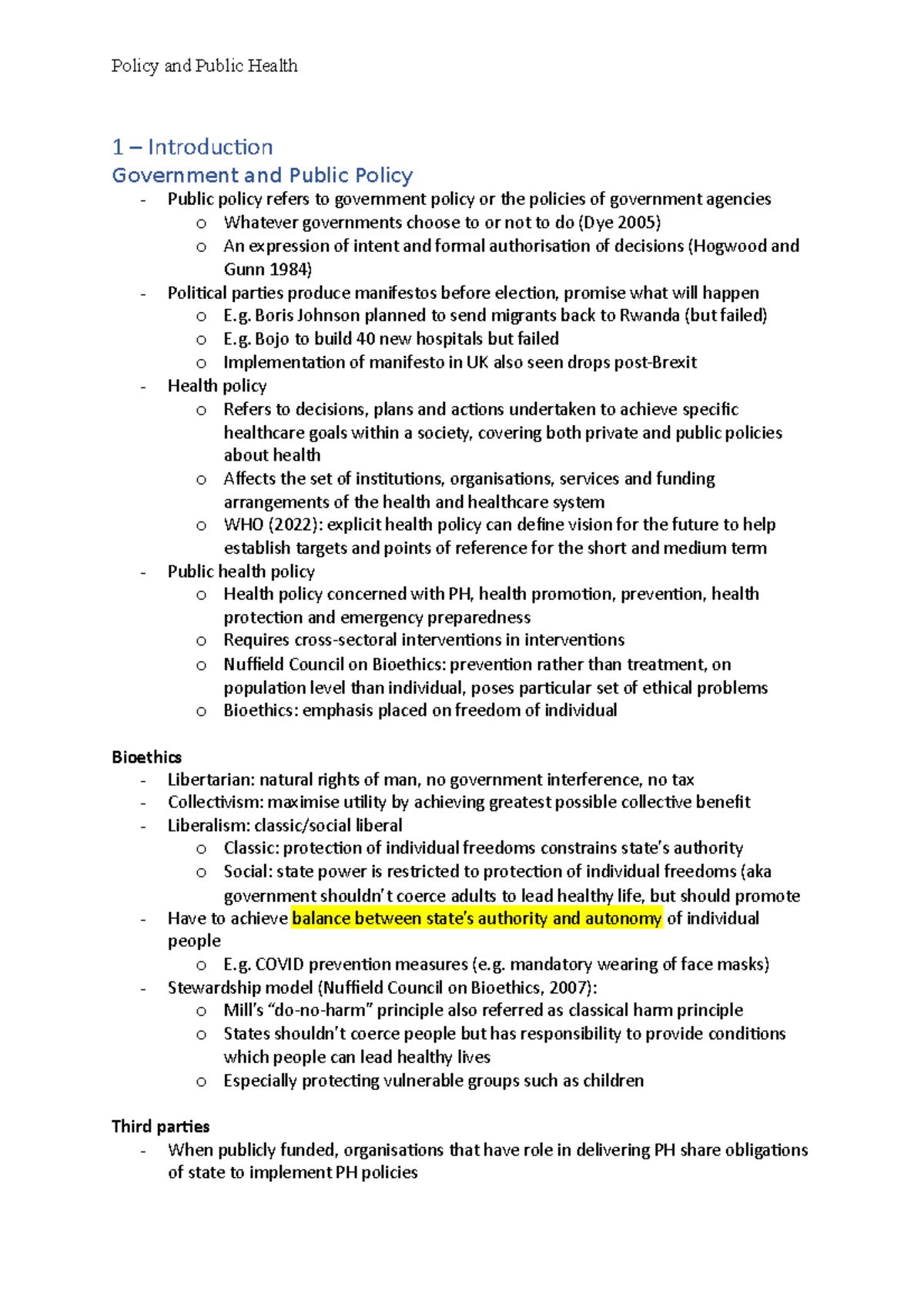 PPH - Policy and Public Health module - 1 – Introduction Government and ...