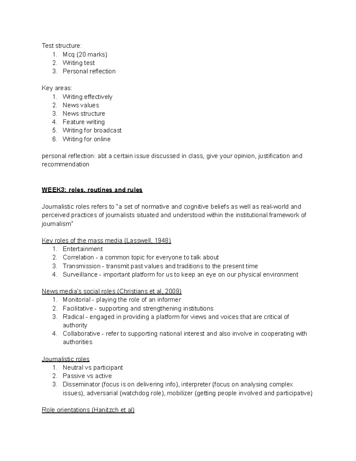 Basic Media Writing notes - Test structure: 1. Mcq (20 marks) 2 ...