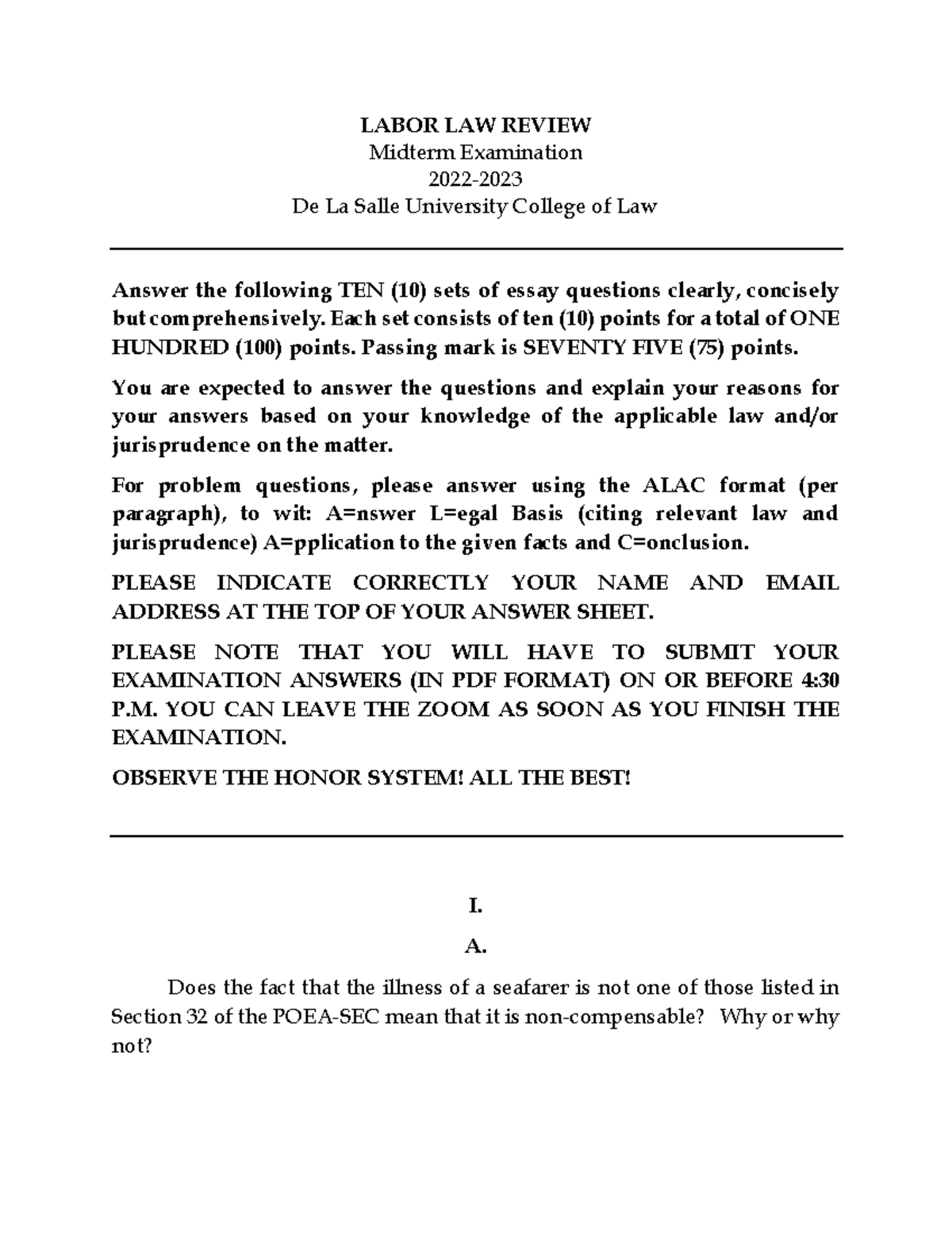 Mt2 - Notes - LABOR LAW REVIEW Midterm Examination 2022- De La Salle ...