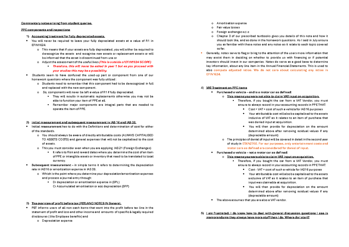 PPE Commentary notes - very helpful - Commentary notes arising from ...