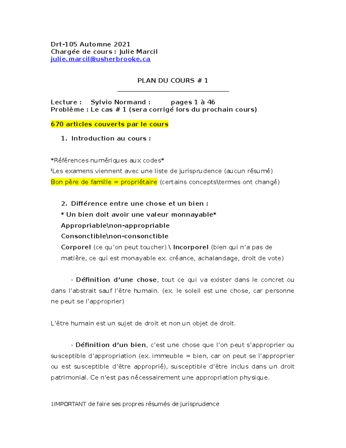 Plans DE Cours #1 - Drt-105 Automne 2021 Chargée de cours : Julie ...