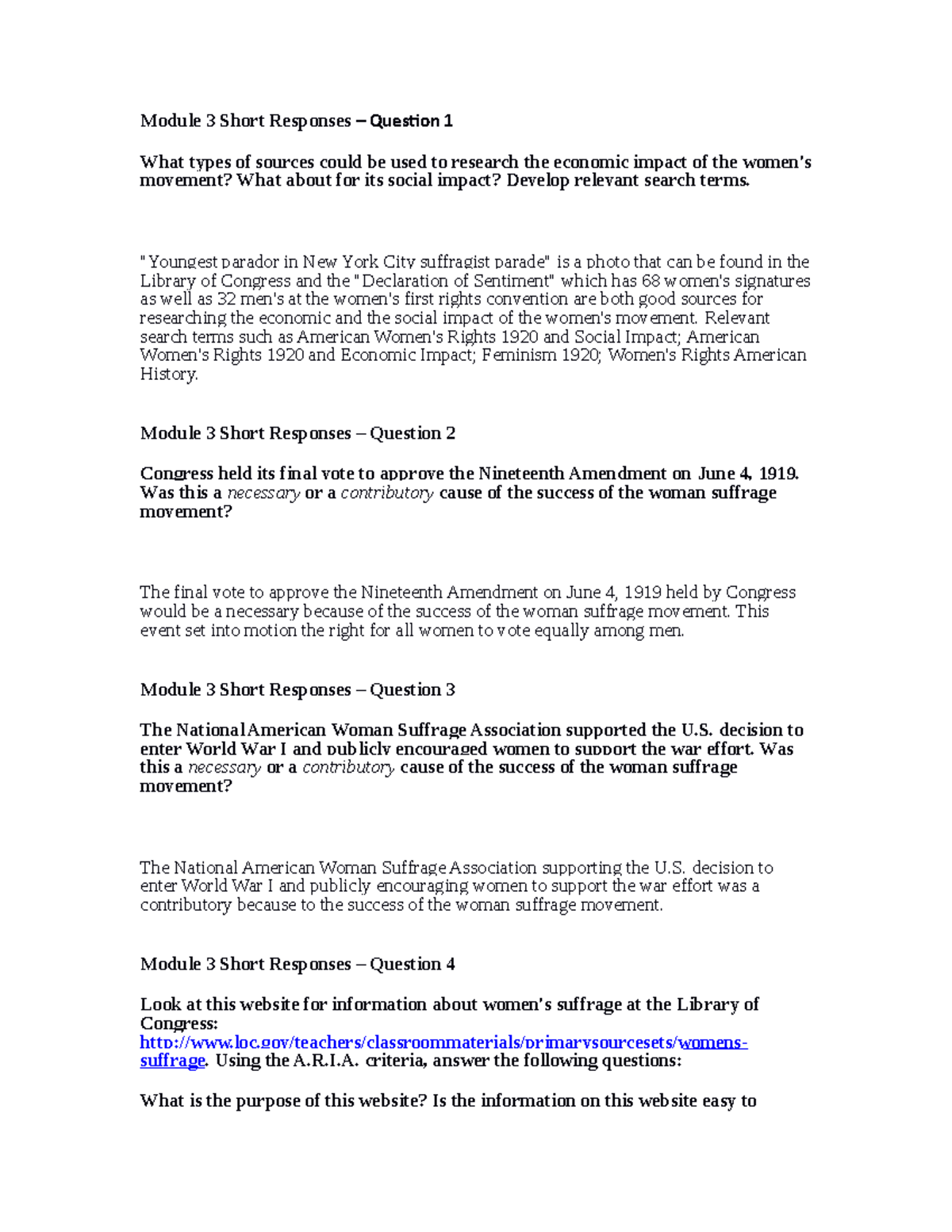 Kristine Miller HIS 200 Applied History - Module 3 Short Responses ...