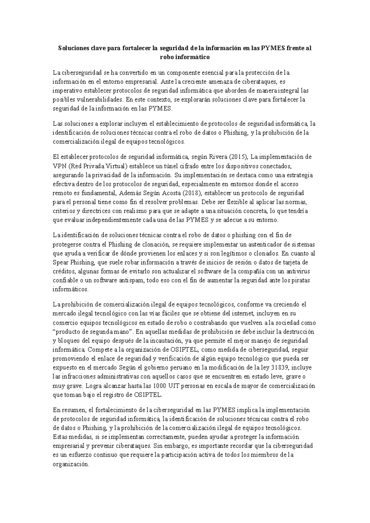 TF Cpl1 - Soluciones clave para fortalecer la seguridad de la información en las PYMES frente al ...