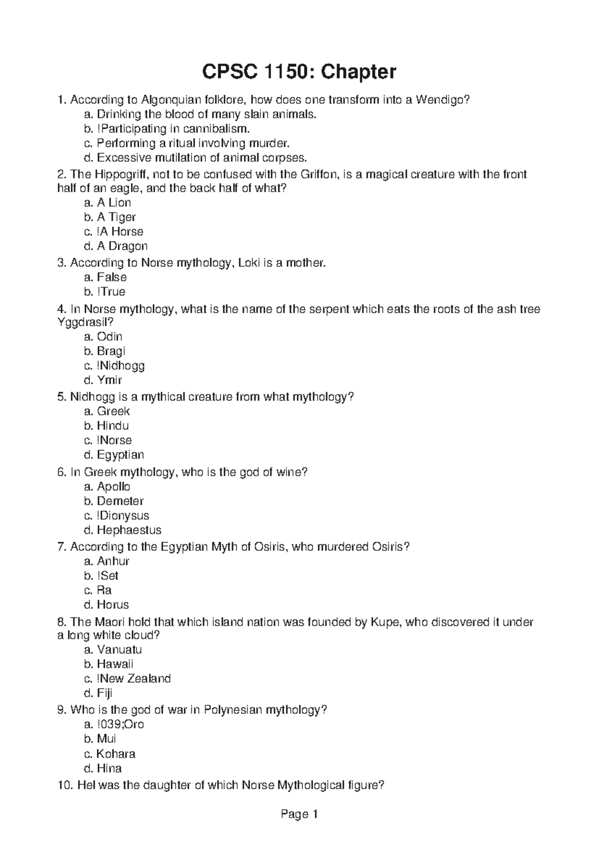 CPSC 1150 Study Guide 9 - CPSC 1150: Chapter According to Algonquian folklore, how does one ...