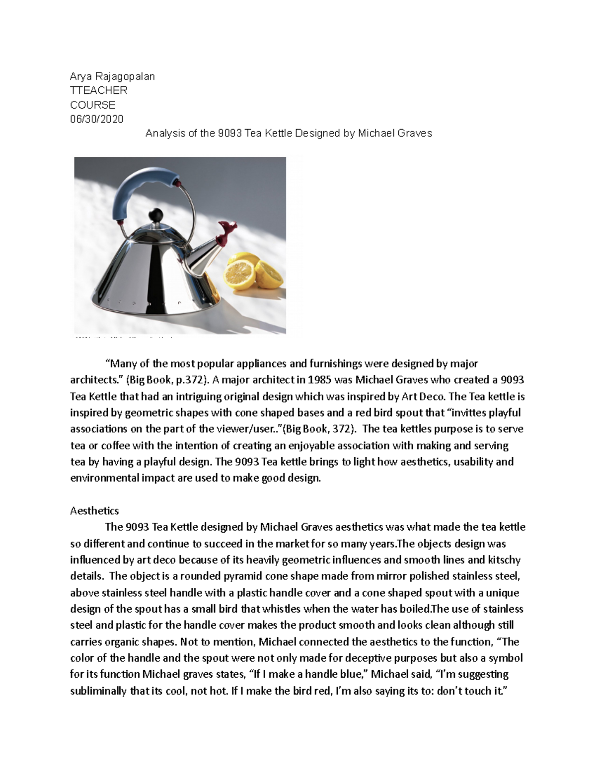 Histotry Essay Tea Kettle - Arya Rajagopalan TTEACHER COURSE 06/30 ...