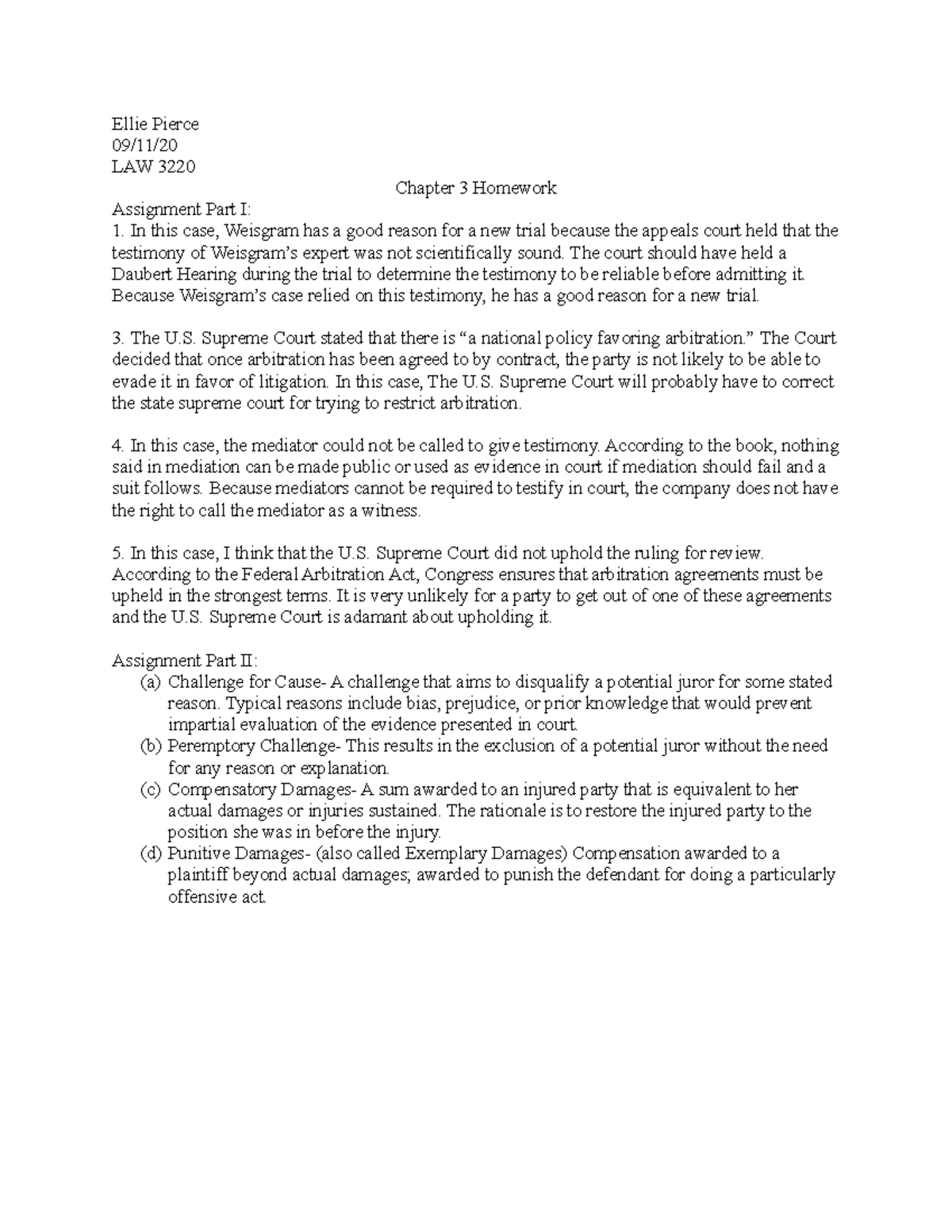 Law Ch3 Homework - practice questions for chapter 3 - Ellie Pierce 09 ...