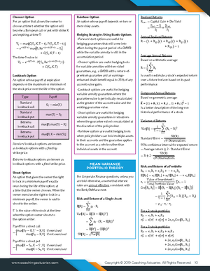 Ifm formula sheet - financial - Elasticity change in option price Δ S V ...
