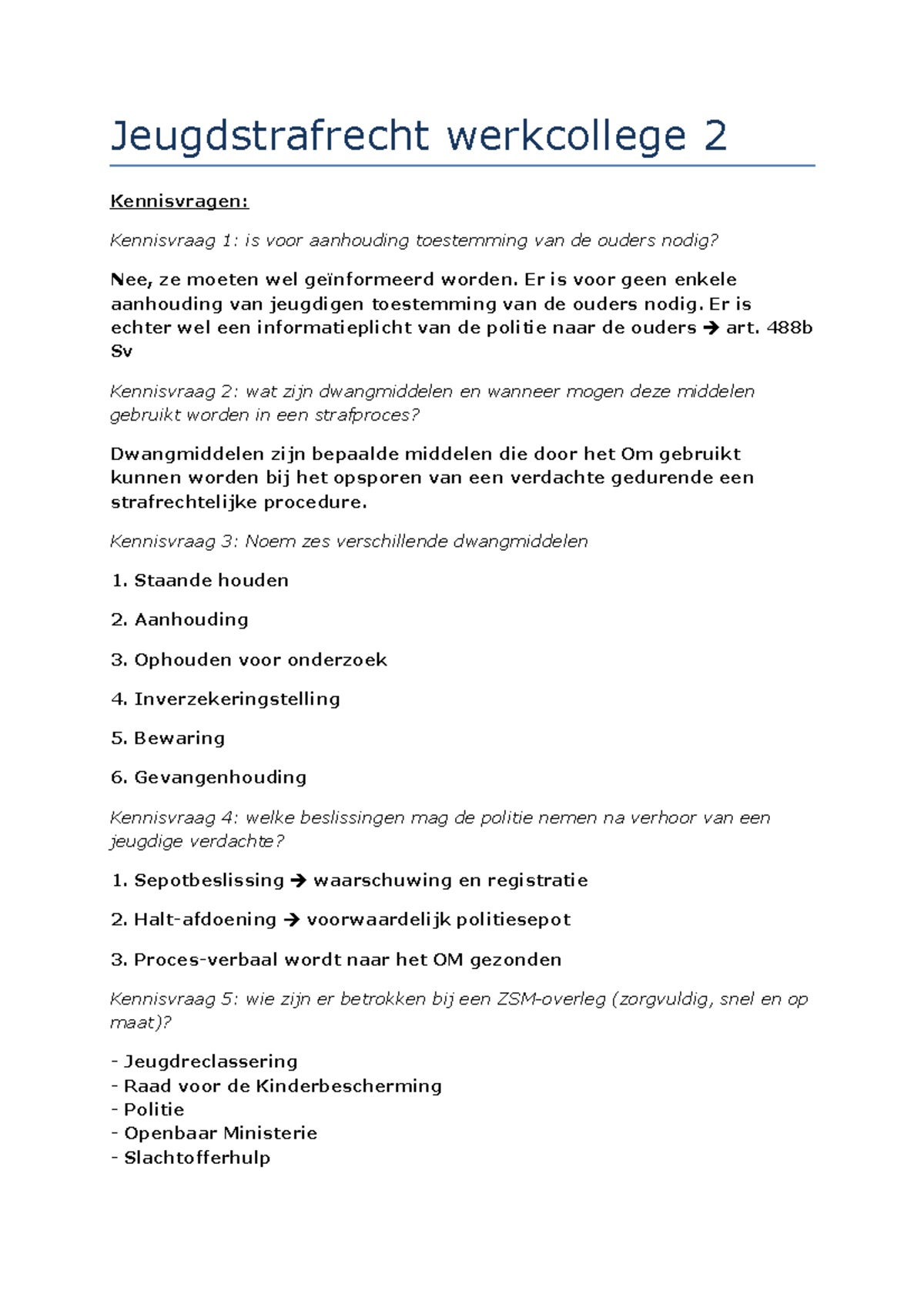Collegedictaten jeugdstrafrecht - Jeugdstrafrecht werkcollege 2 ...