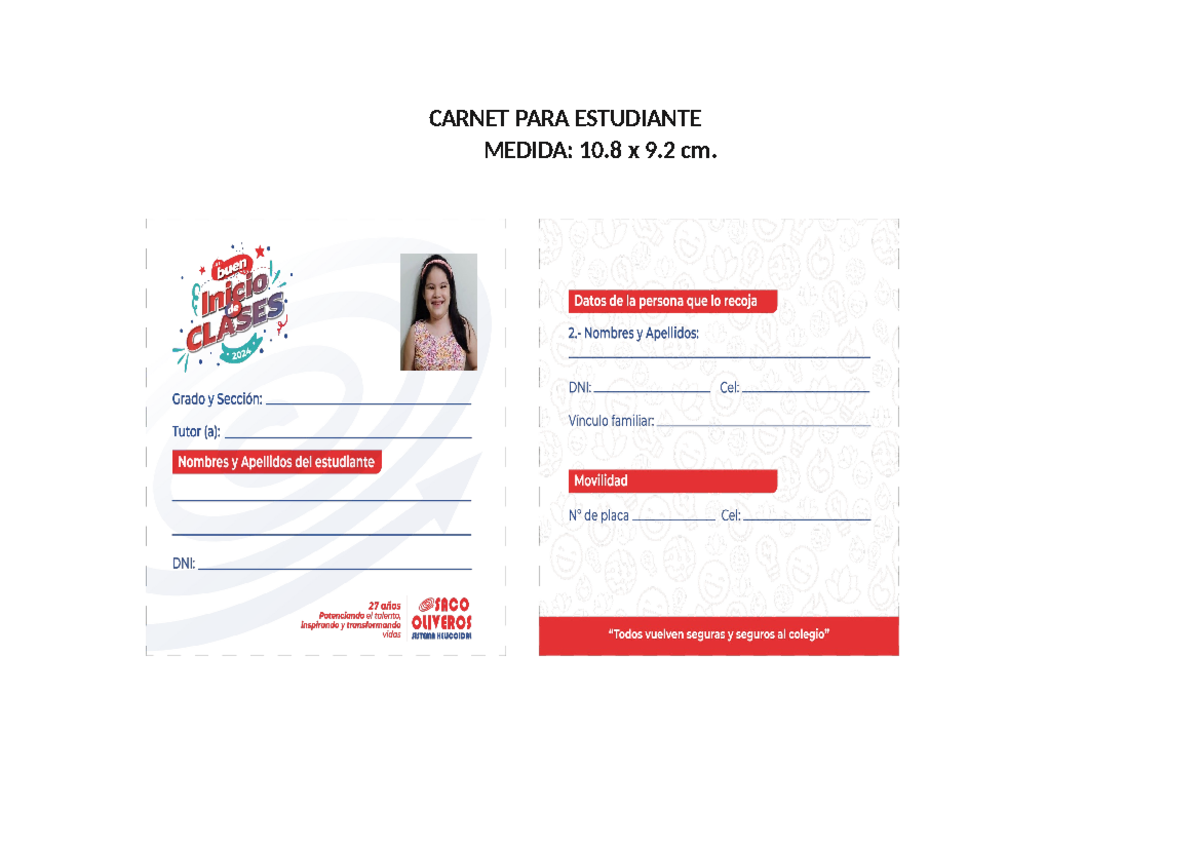 Carnet Inicio DE Clases - Comunicación - CARNET PARA ESTUDIANTE MEDIDA ...