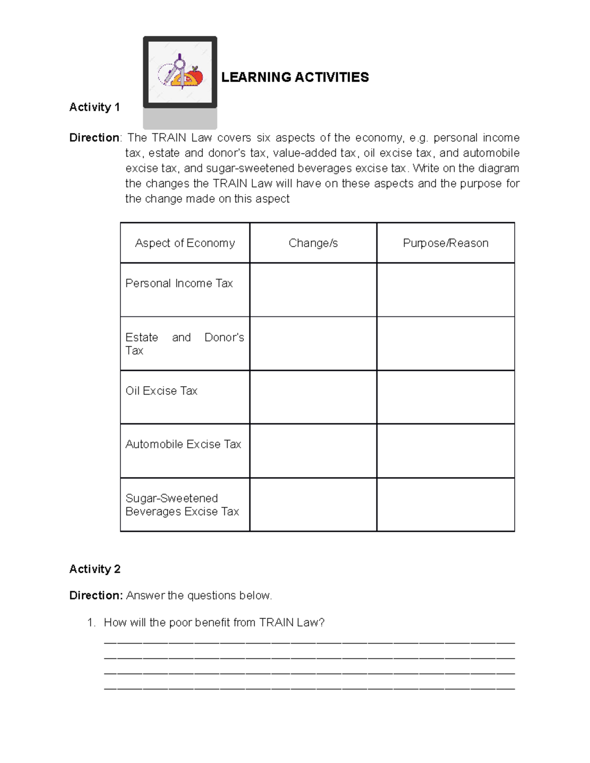 [Template] taxation activity - LEARNING ACTIVITIES Activity 1 Direction ...