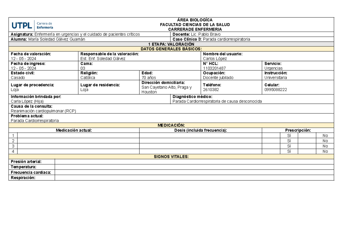 PAE CASO 3 - PAE De urgencias - ÁREA BIOLOGÍCA FACULTAD CIENCIAS DE LA ...