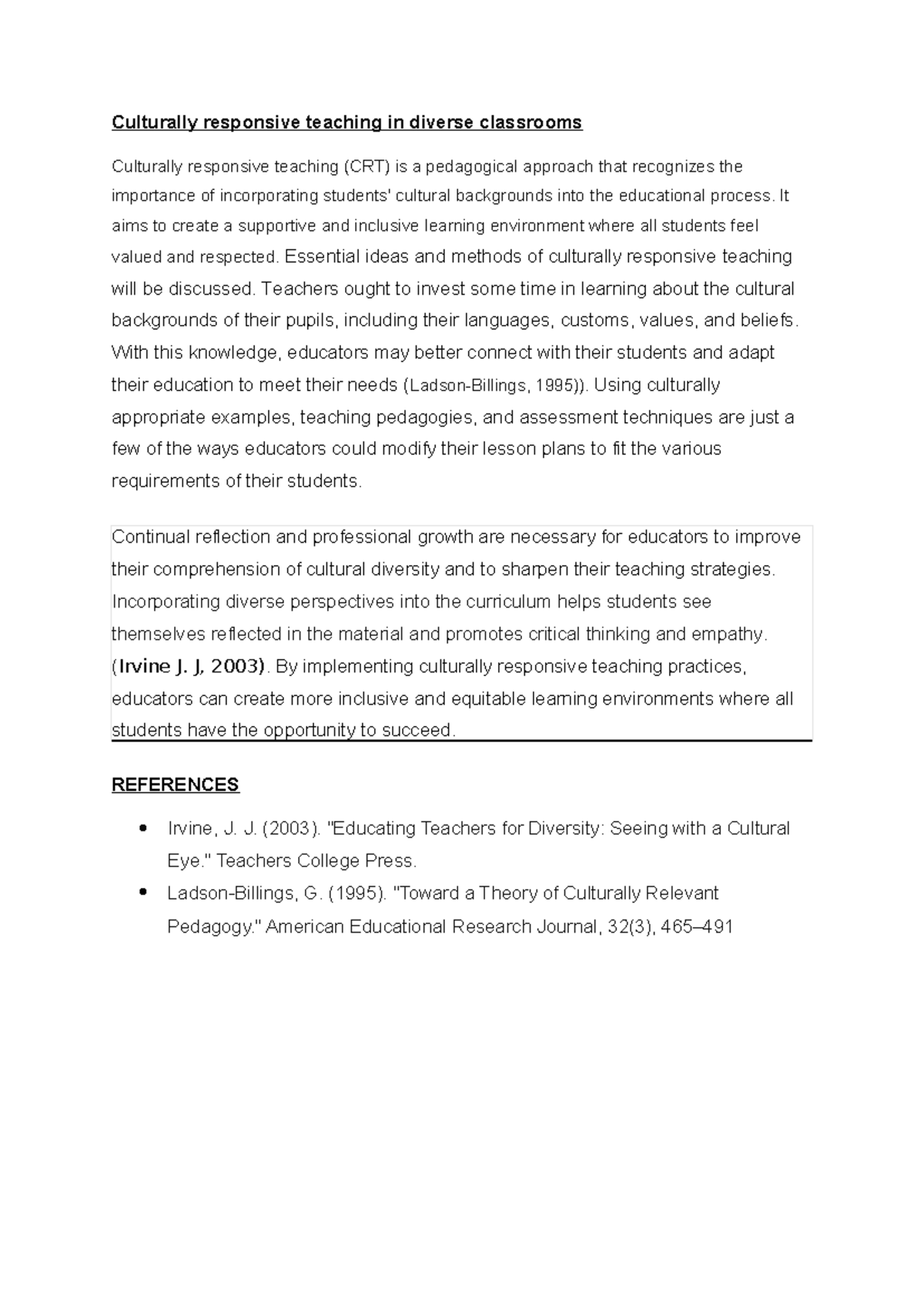 PART 1 (Culturally Responsive Teaching) - Culturally responsive ...