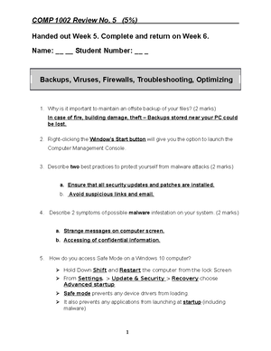 Review Assignment 1 - Comp1002 - COMP 1002 Review No. 1 (5%) Handed out on Week 1. Complete and ...