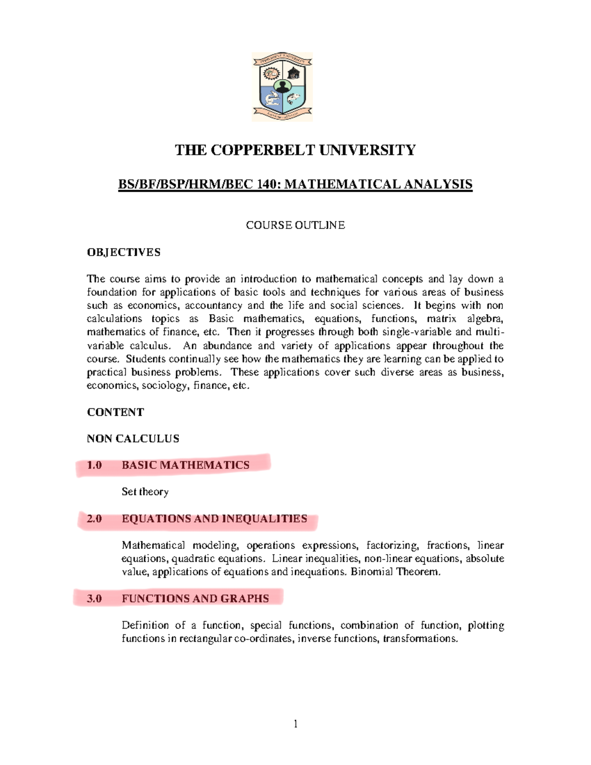 BS 140 Course Outline 2020 - THE COPPERBELT UNIVERSITY BS/BF/BSP/HRM ...