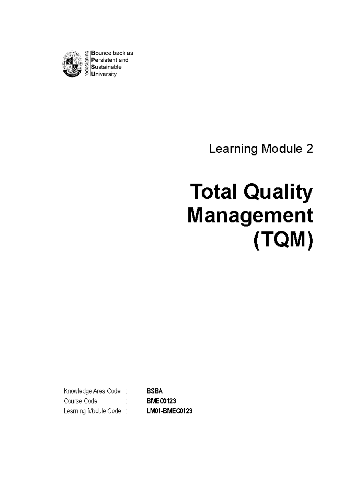2022 Course Module 2 OM TQM - Learning Module 2 Total Quality ...