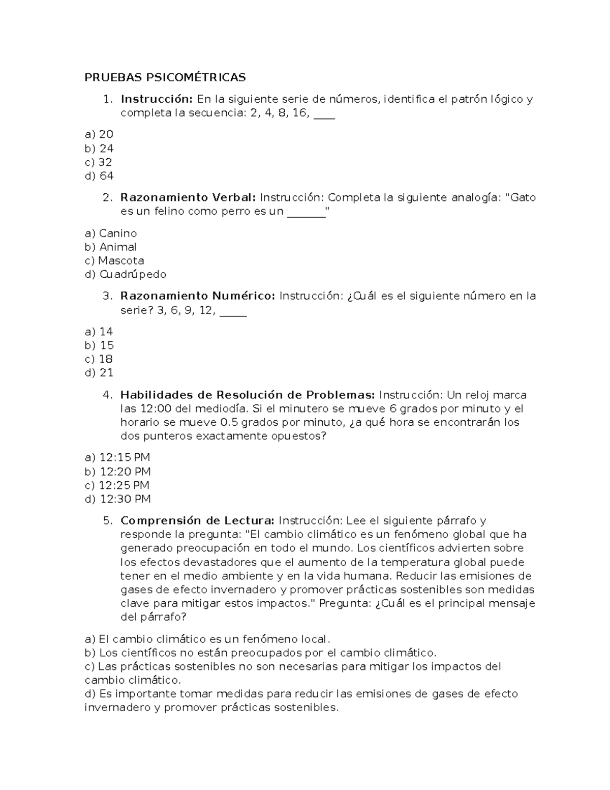 Pruebas Psicométricas - PRUEBAS PSICOMÉTRICAS Instrucción: En la siguiente serie de números ...