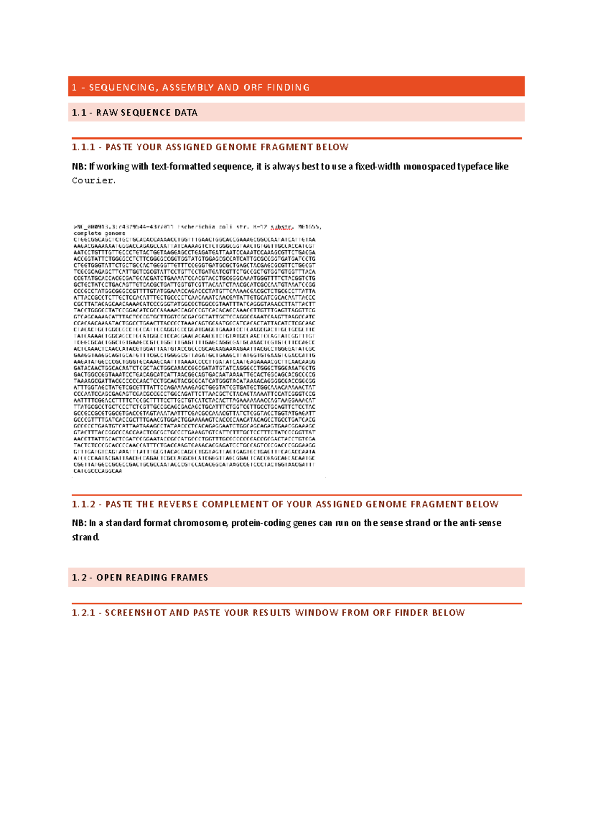 Worksheet 1 MICR3021 - 1 - SEQUENCING, ASSEMBLY AND ORF FINDING 1 - RAW ...