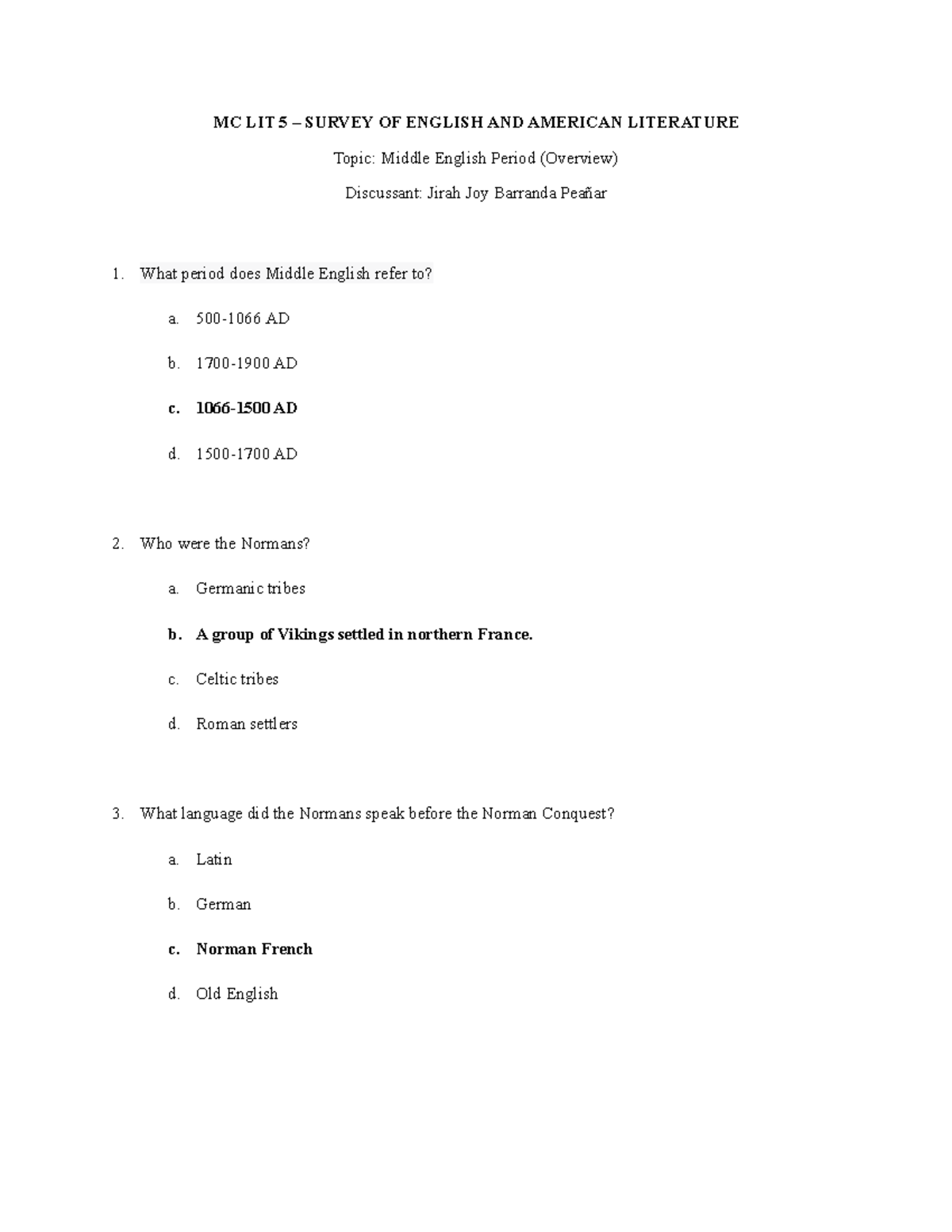 3 - Middle English Period (Overview) - Peañar - MC LIT 5 – SURVEY OF ...
