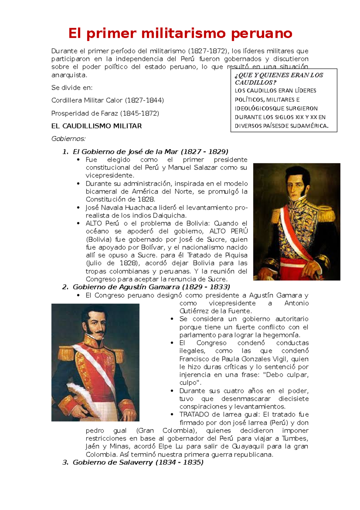 El primer militarismo peruano - El primer militarismo peruano Durante el primer período del ...