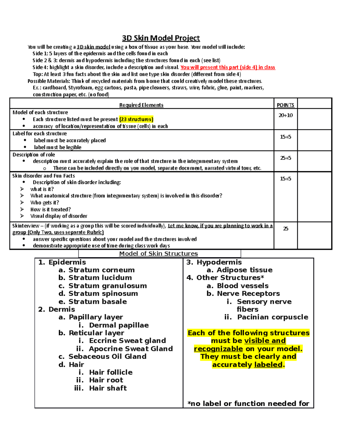 3D Skin Model Project 2022 - 3D Skin Model Project You will be creating ...