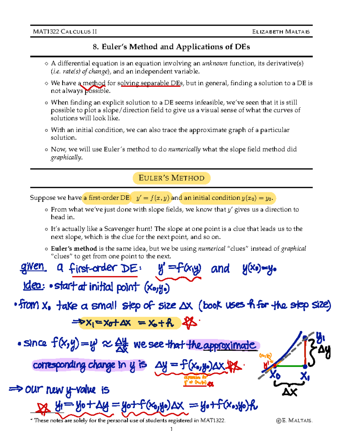 Notes 08 ️Euler’s Method-Application of DEs - MAT1322 CALCULUSII ...