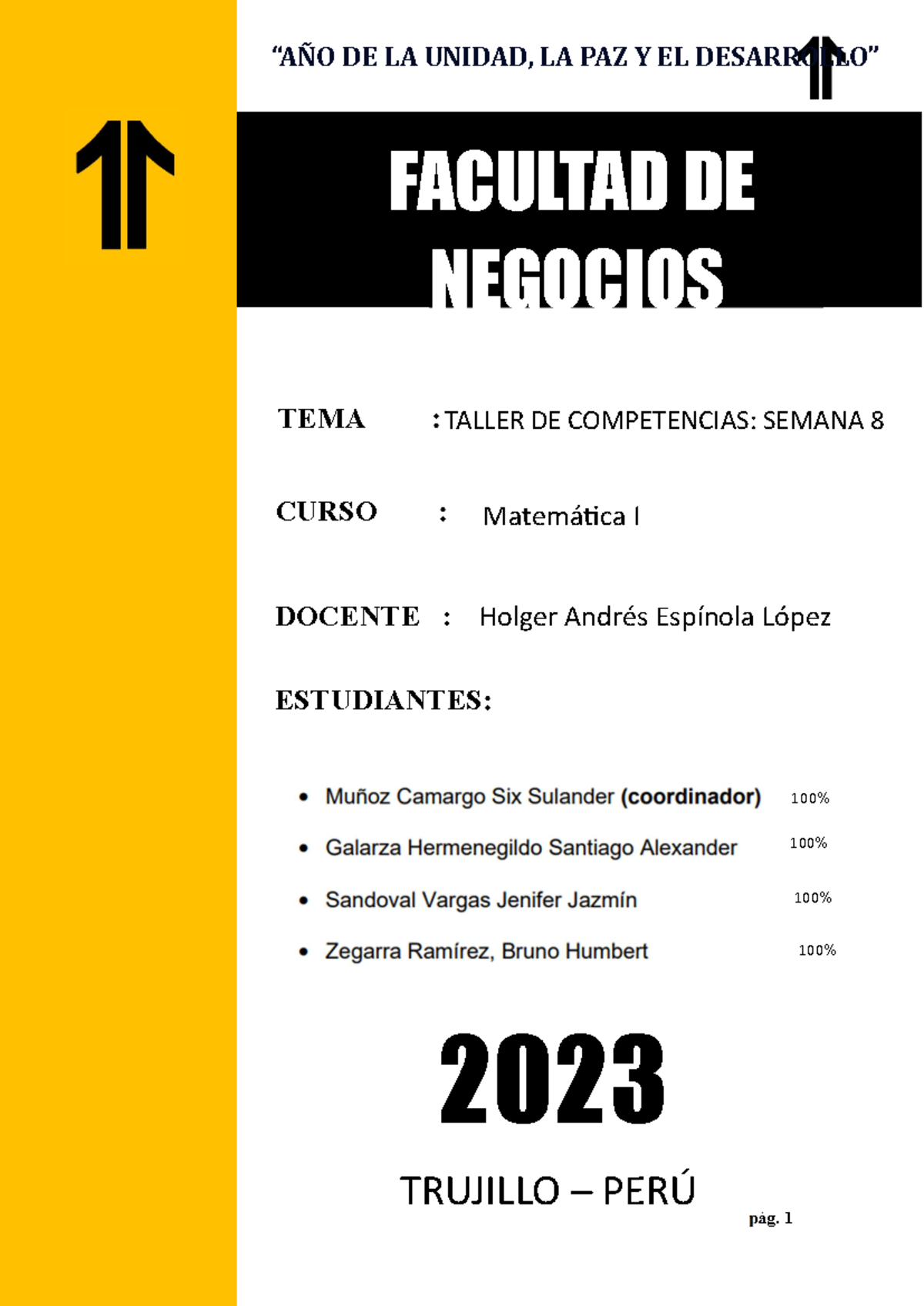 Taller DE Competencia - Semana 8 - FACULTAD DE NEGOCIOS “AÑO DE LA ...