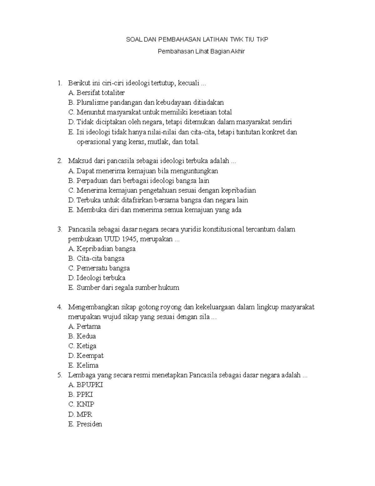 Soal SKD 2 - NJHJHBJBJKHJHJ - SOAL DAN PEMBAHASAN LATIHAN TWK TIU TKP ...
