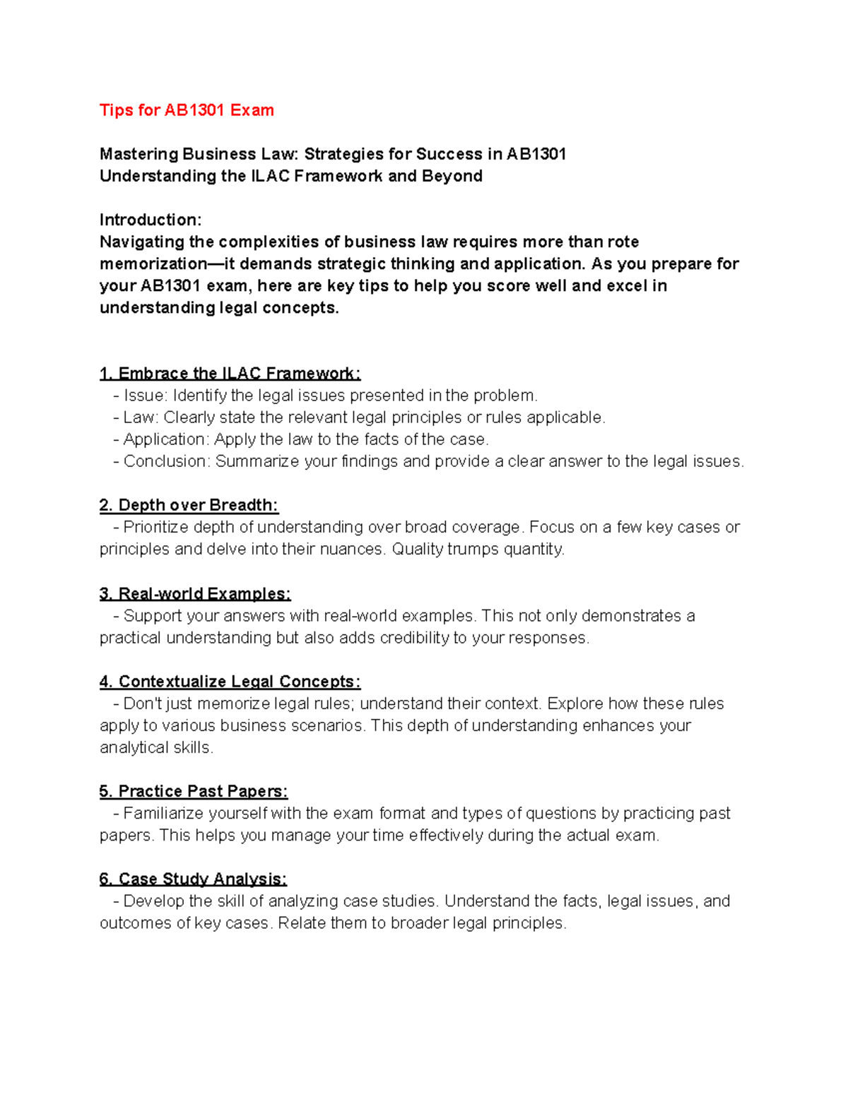 Tips for AB1301 Exam - Tips using ILAC Framework - Tips for AB1301 Exam ...