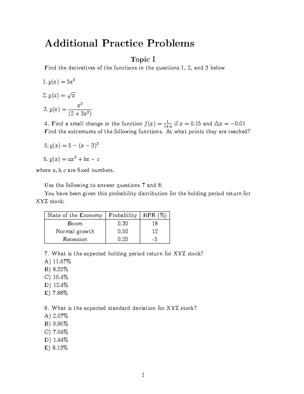Prb Additional - Notes - Additional Practice Problems Topic I Find the ...