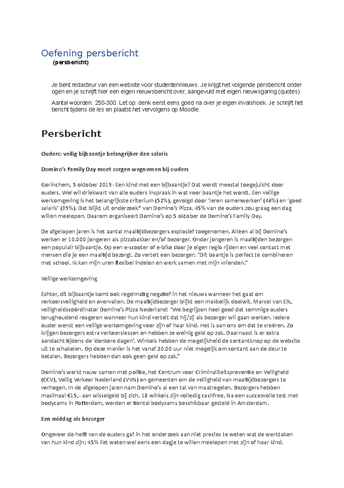 Oefening persbericht - oefenmateriaal - Oefening persbericht ...