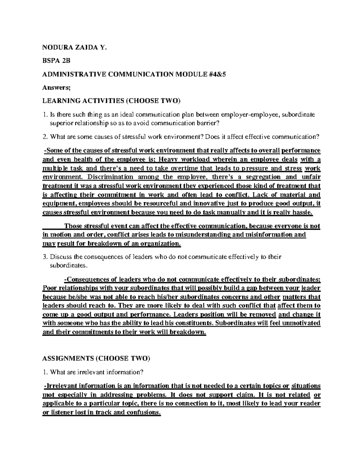 Administrative Communication - NODURA ZAIDA Y. BSPA 2B ADMINISTRATIVE ...