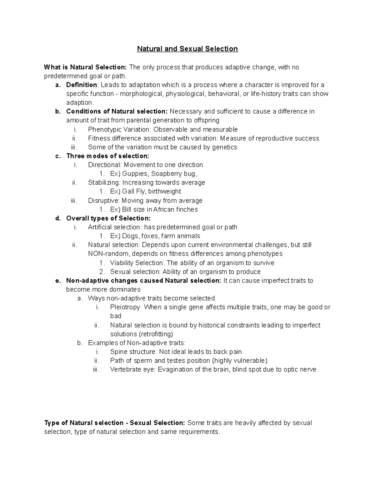 Messina's Biology- Natural and Sexual Selection Study Guide - Natural ...