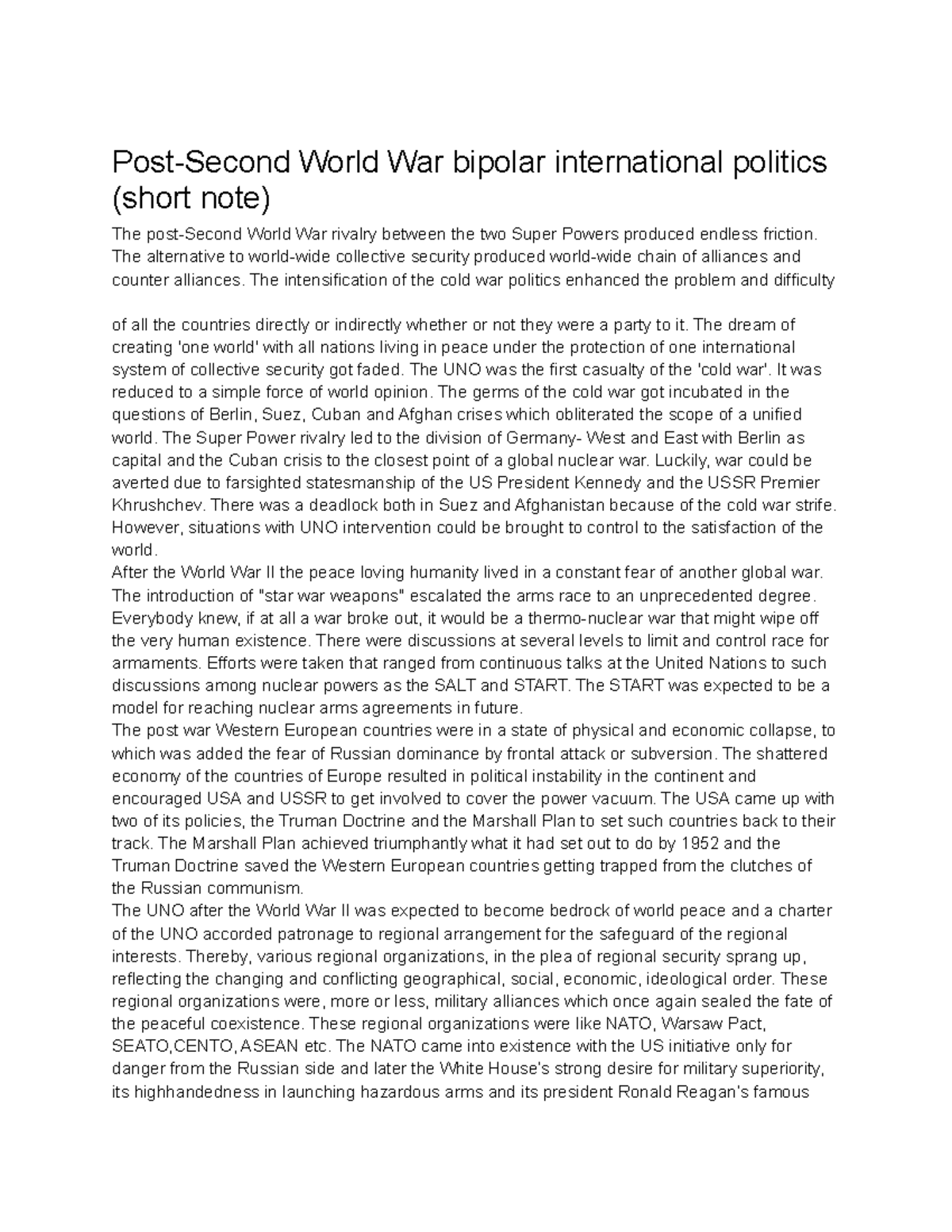 Post-Second World War bipolar international politics - The alternative ...