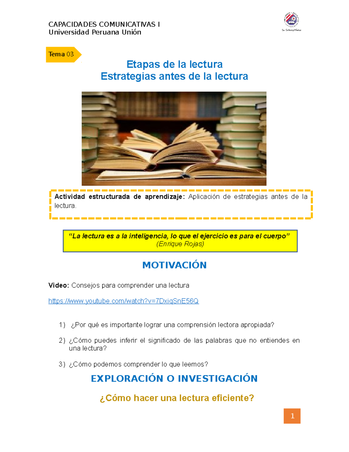 Tema 3 - Etapas y estrategias antes de la lectura (2) - Universidad ...