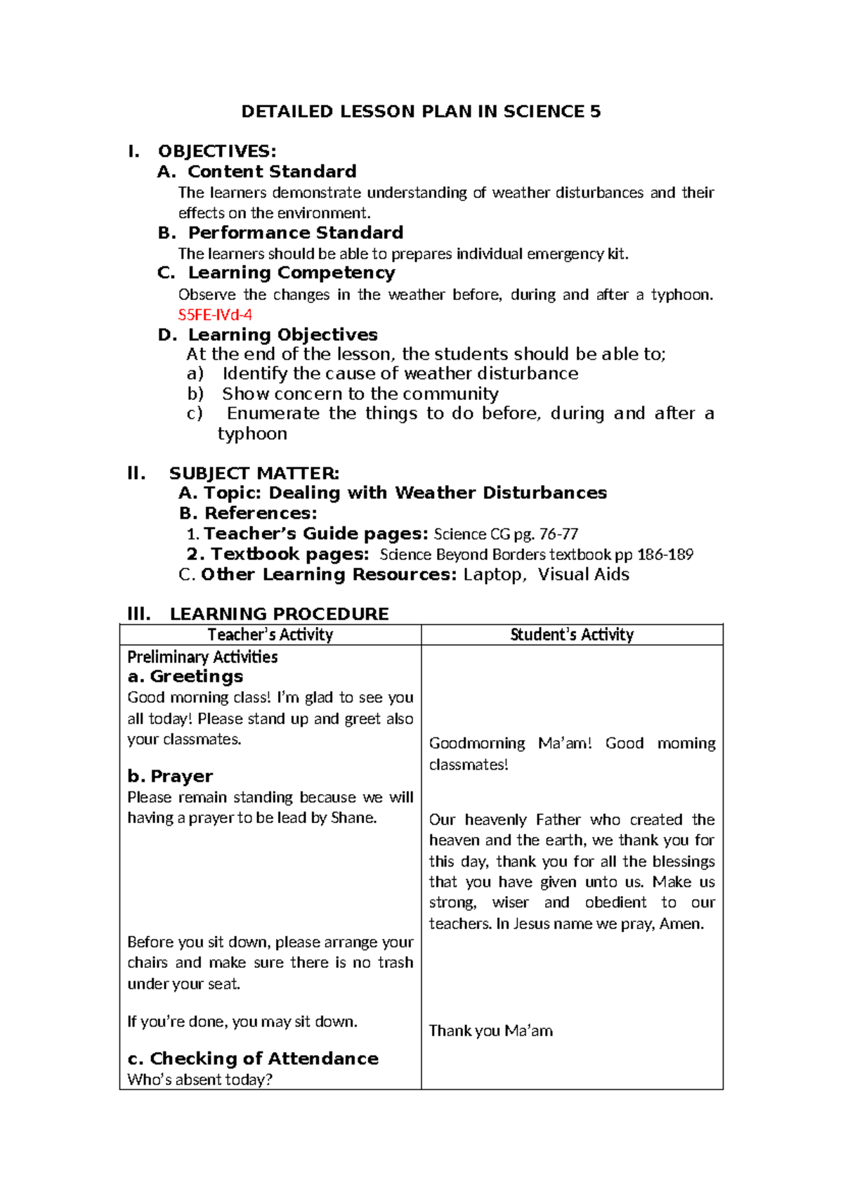 Assessment of Learning LP - DETAILED LESSON PLAN IN SCIENCE 5 I ...