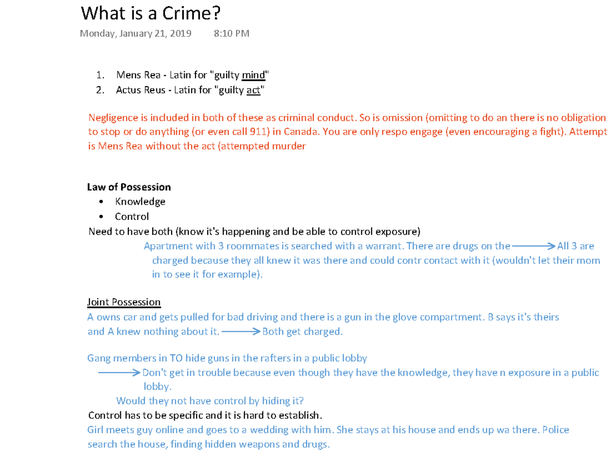 What is a Crime - Lecture notes 1 - What is a Crime? Monday, January 21 ...