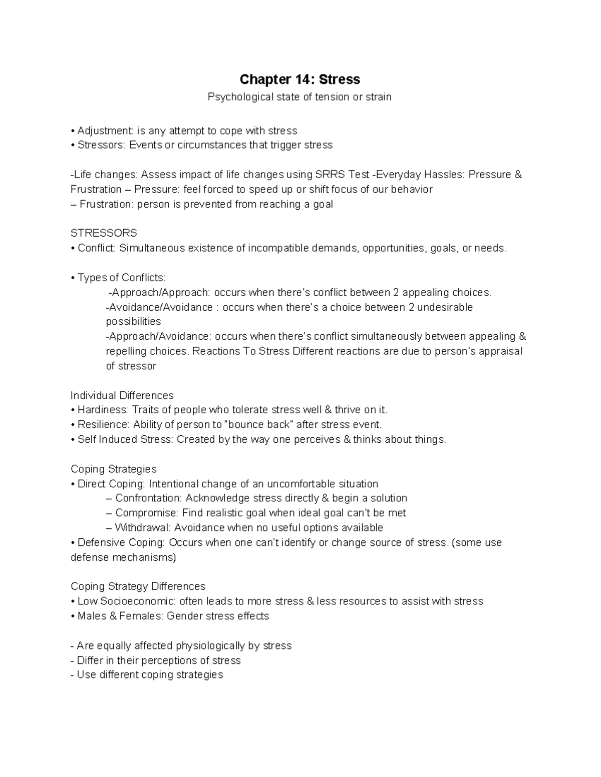 Psychology Notes Chapter 14-16 PSY 2012-29535 - Chapter 14: Stress ...