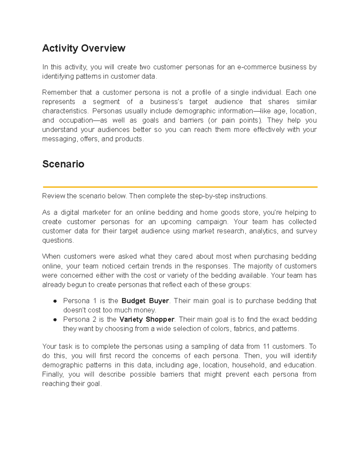 Activity instruction-customer persona - Activity Overview In this ...