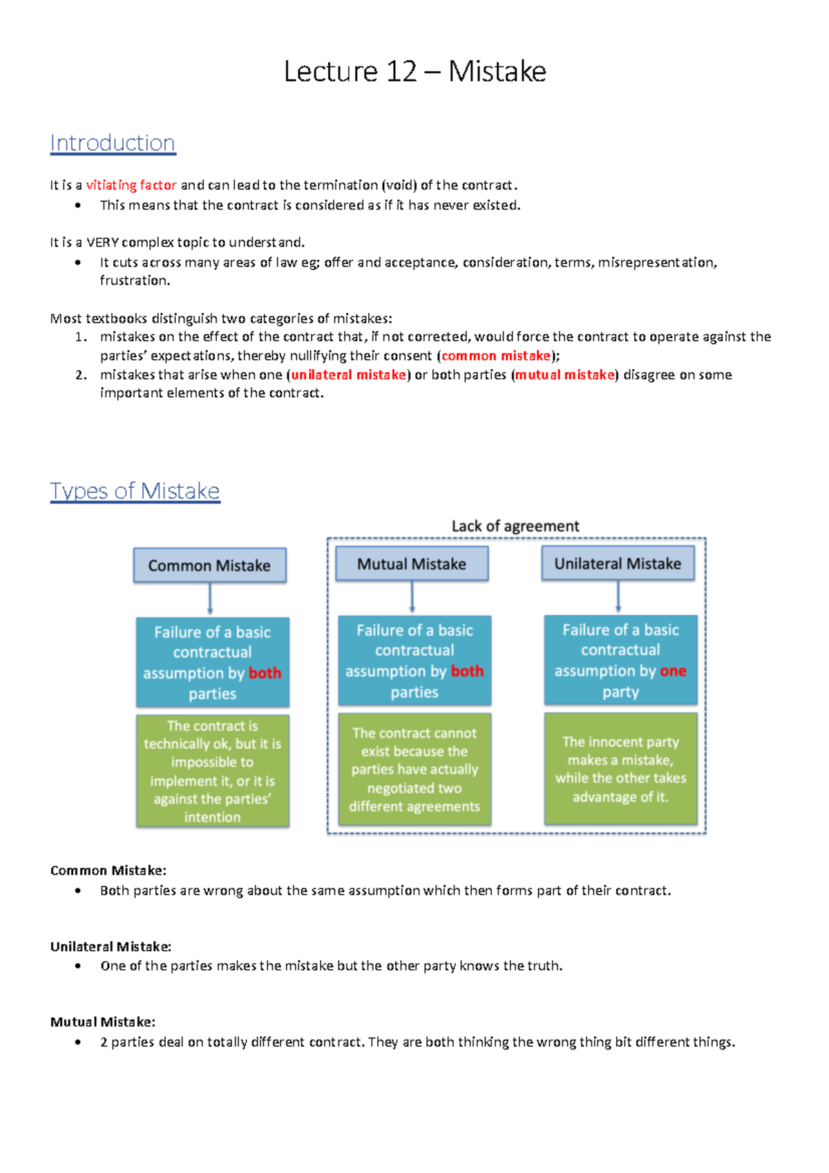 Mistake Lecture 12 notes - Lecture 12 – Mistake Introduction It is a ...