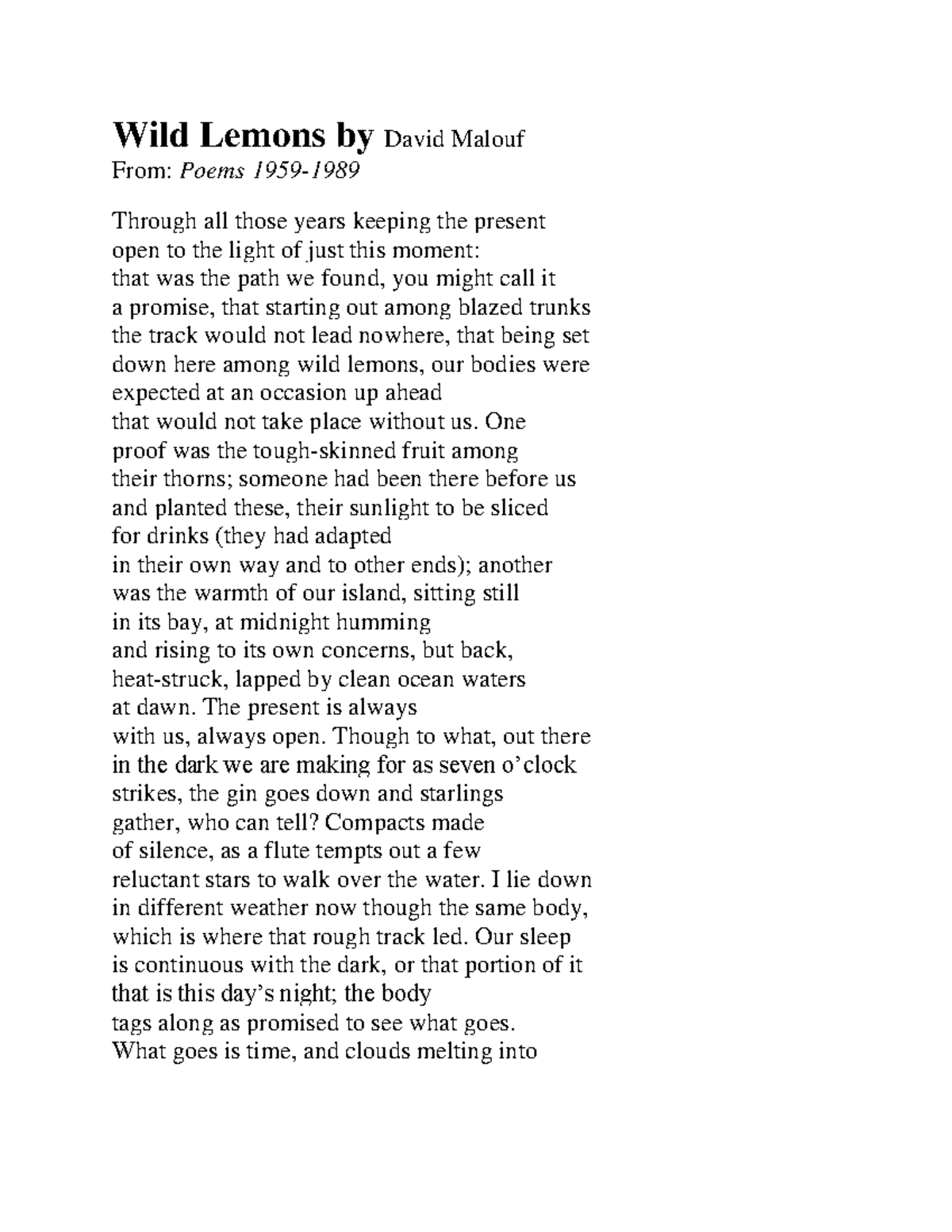 1705584383 - Hdhdjdj - Wild Lemons by David Malouf From: Poems 1959 ...