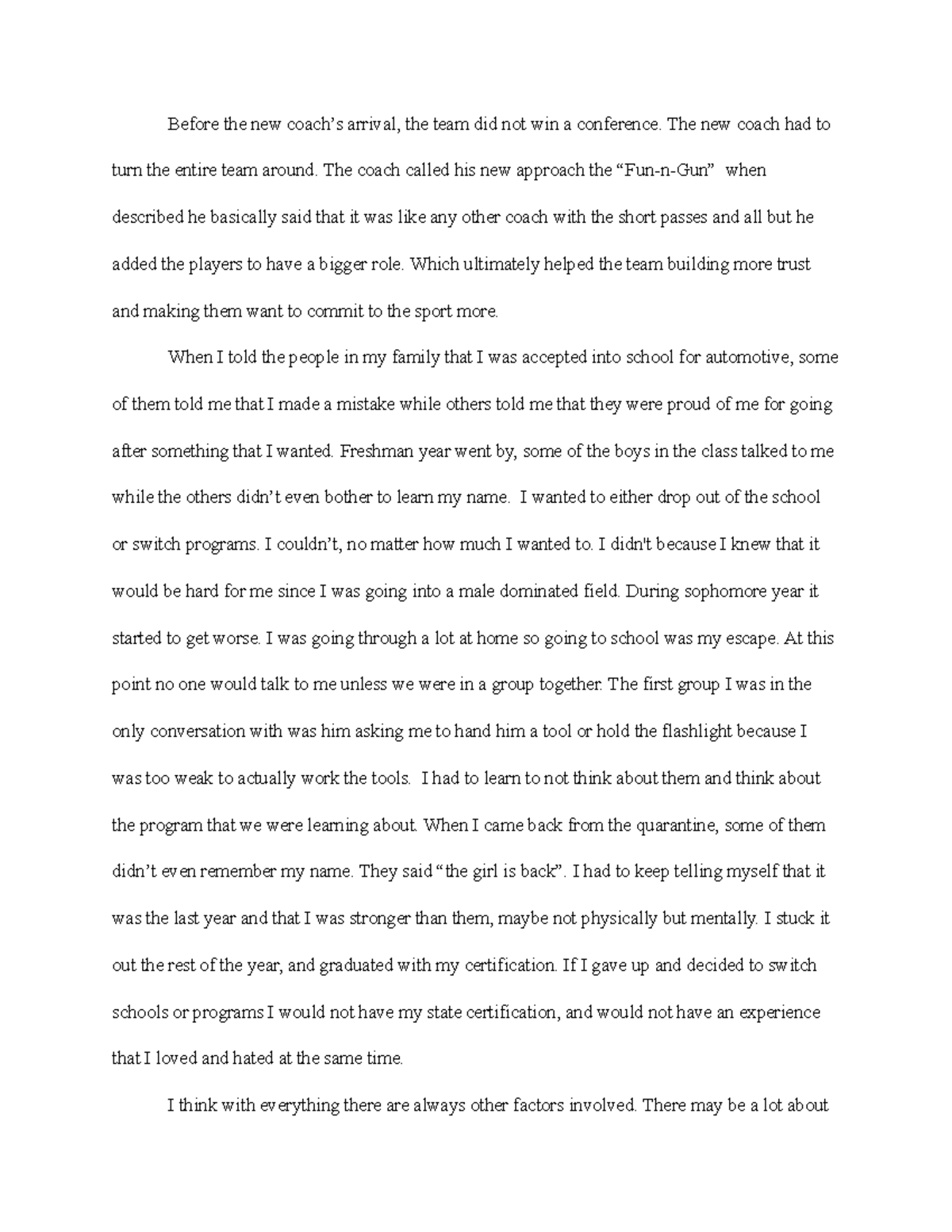 SWAY chapter 2 paper - Before the new coach’s arrival, the team did not ...