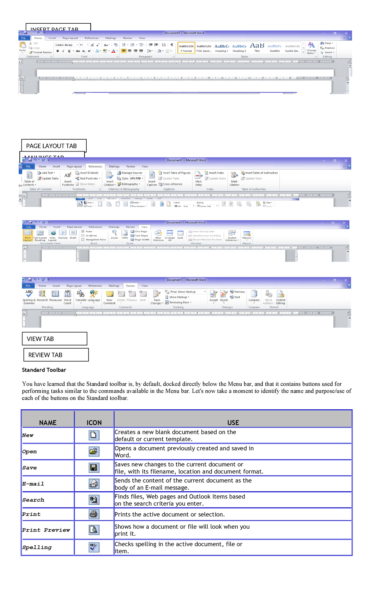 MS-WORD-Handout 1 - Standard Toolbar You have learned that the Standard ...