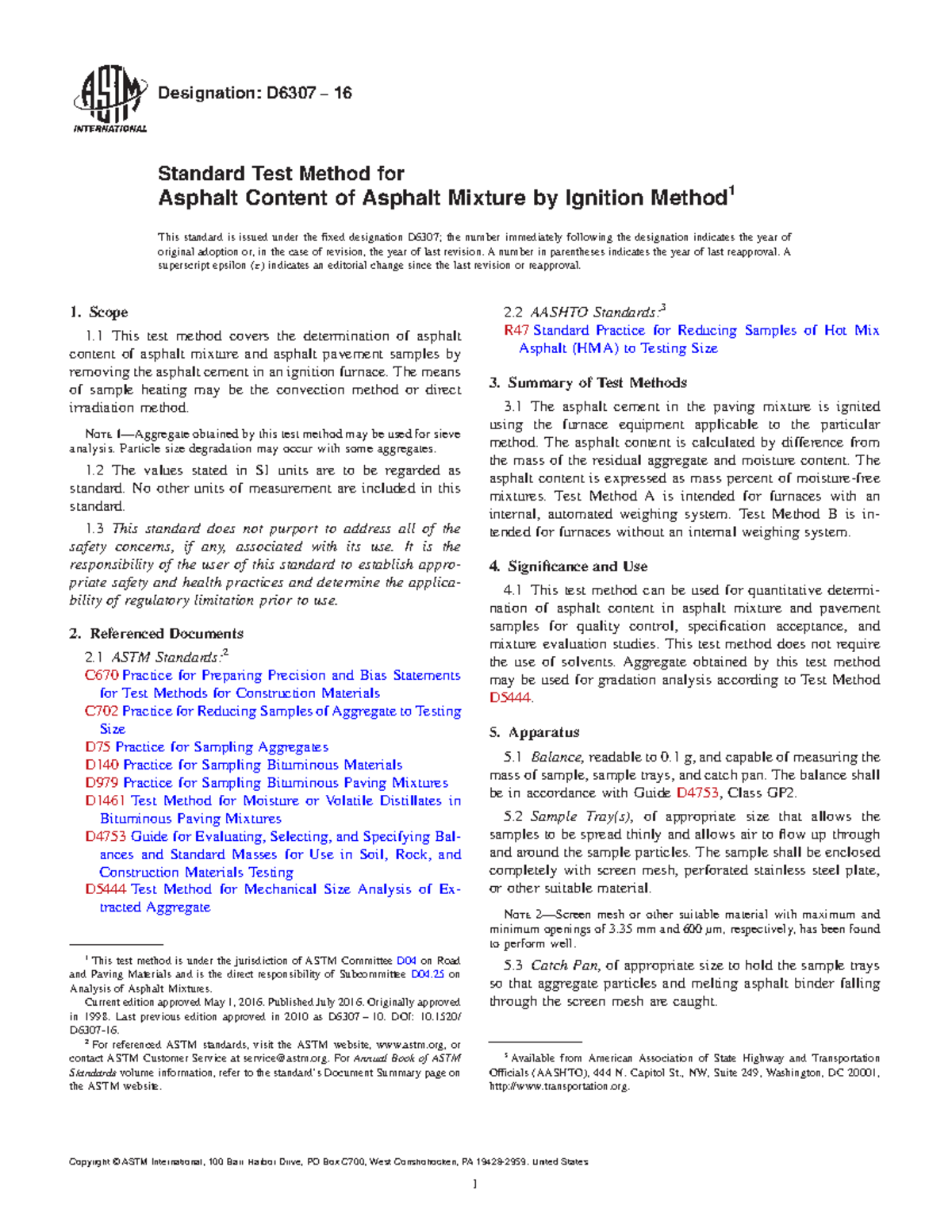 D 6307 - 16 - Contenido de asfalto metodo por ignicion - Designation ...