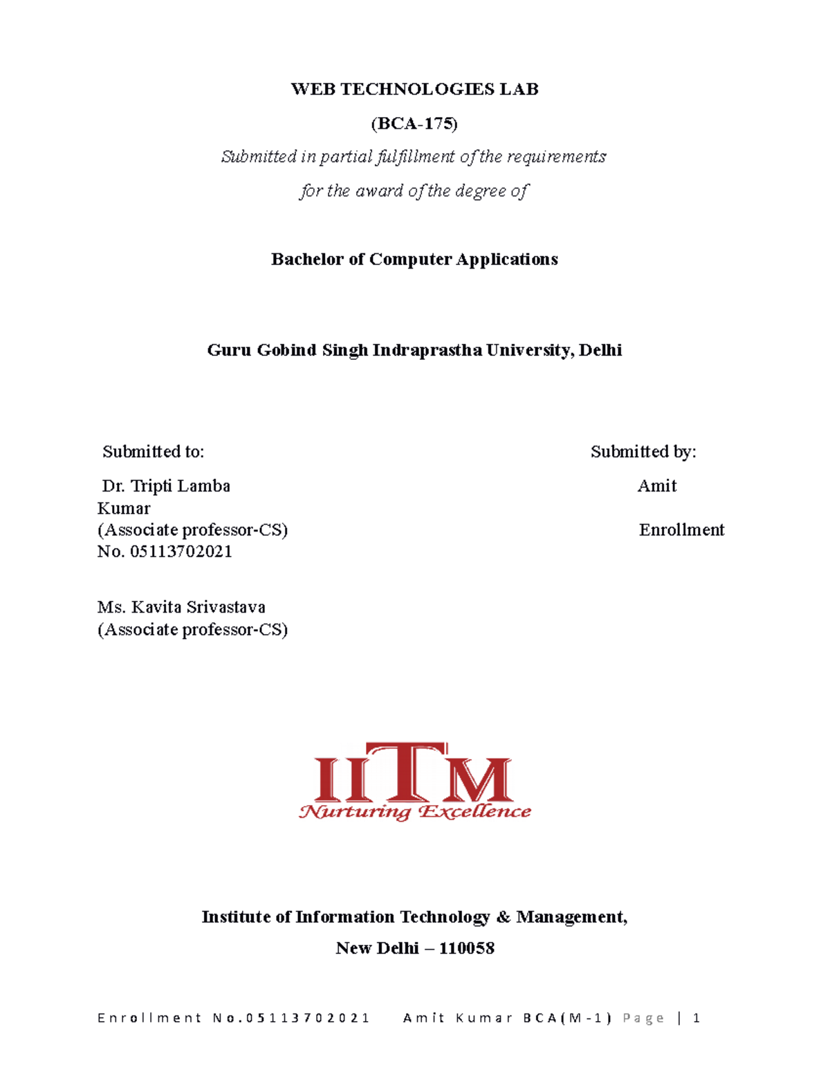 Akansha WT file - WEB TECHNOLOGIES LAB (BCA-175) Submitted in partial fulfillment of the - Studocu