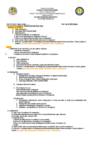 Dessert Presentation LP - Lesson Plan for Demo Teaching Topic: Plating ...