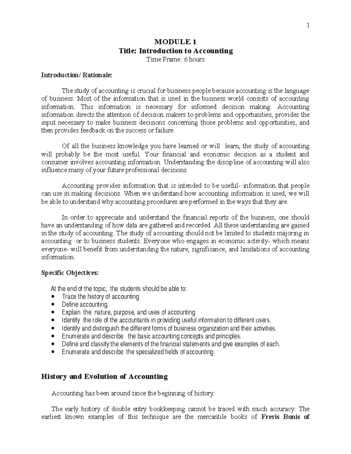 Module - SHORT-TERM-NON-ROUTINE-DECISIONS - MODULE 1 Title: Introduction to Accounting Time ...