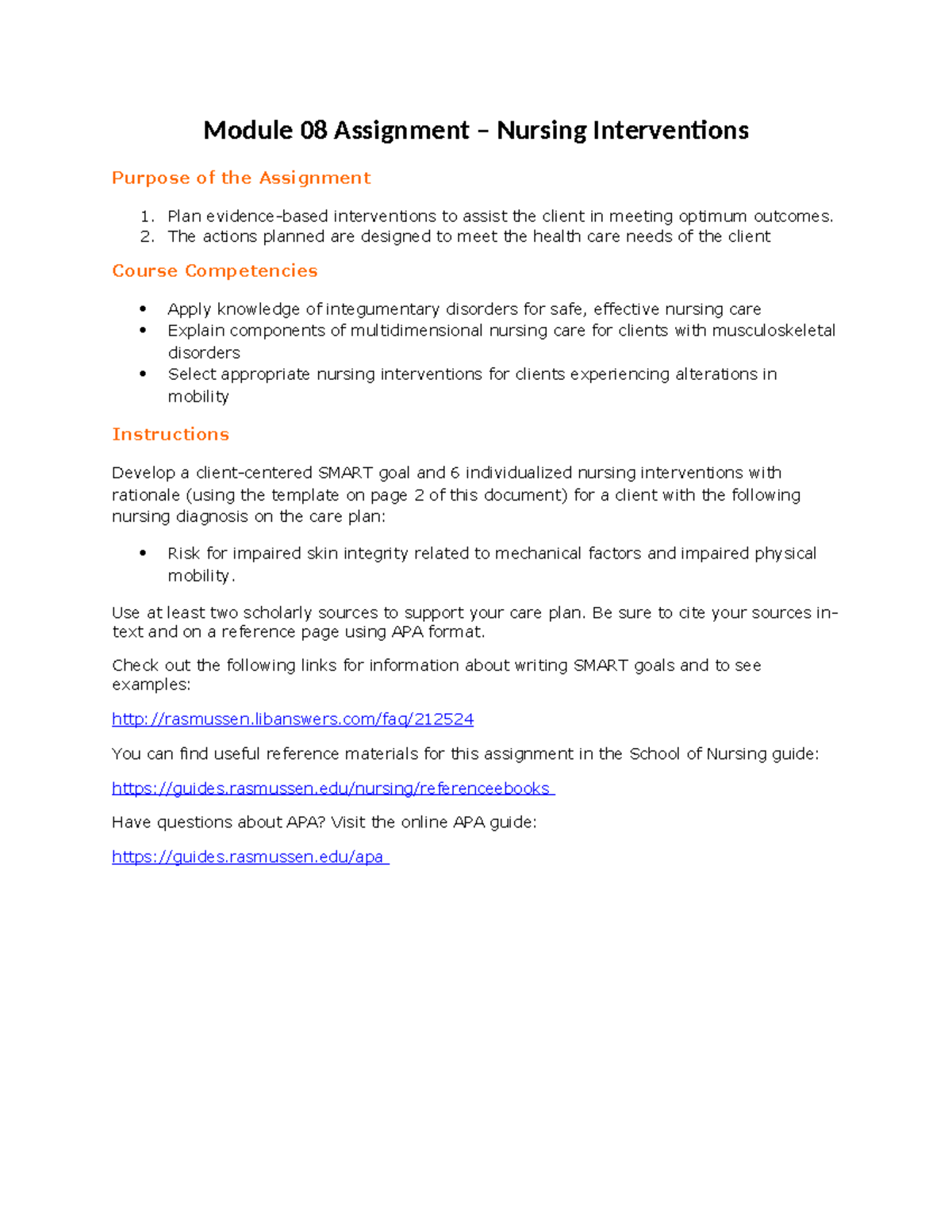 Module 8 assignment - Module 08 Assignment – Nursing Interventions Purpose of the Assignment 1 ...