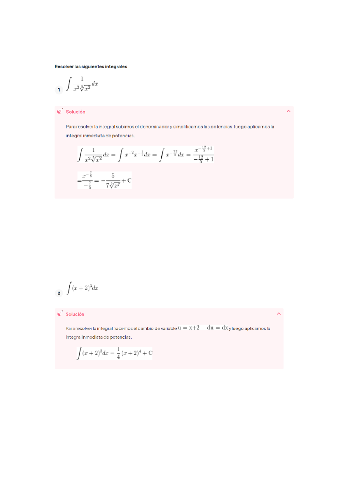 Integrales-1 - ejercicios - Resolver las siguientes integrales Solución ...