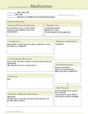 Medication D5W - ACTIVE LEARNING TEMPLATES Medication STUDENT NAME ...